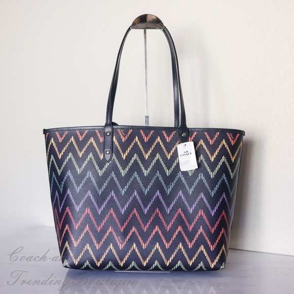 Coach | Bags | Coach F6698 Reversible City Tote With Geo Chevron | Poshmark